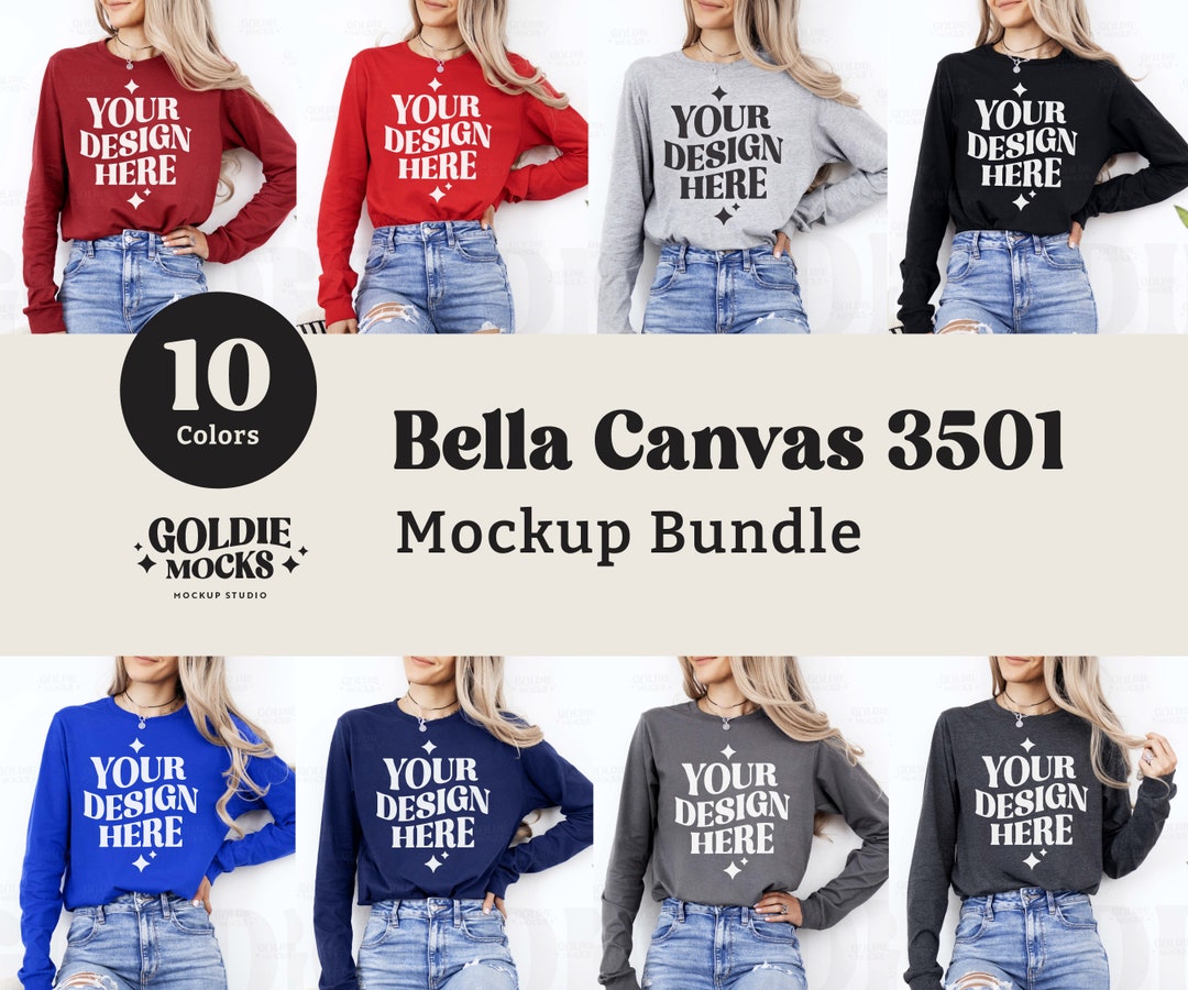 Bella Canvas 3501 Long Sleeve Shirt Mockup Bundle | 3501 Longsleeve ...