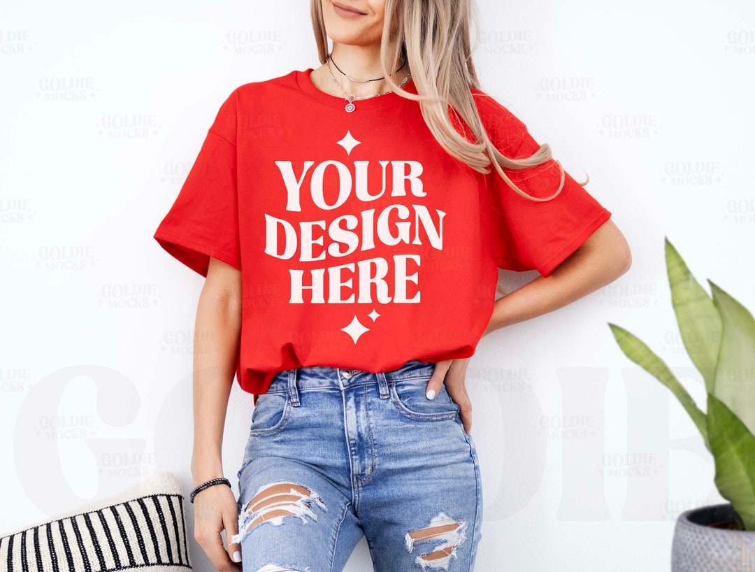 Gildan 5000 Red Tshirt Mockup | G500 Red T-shirt Mockup | Real Model ...
