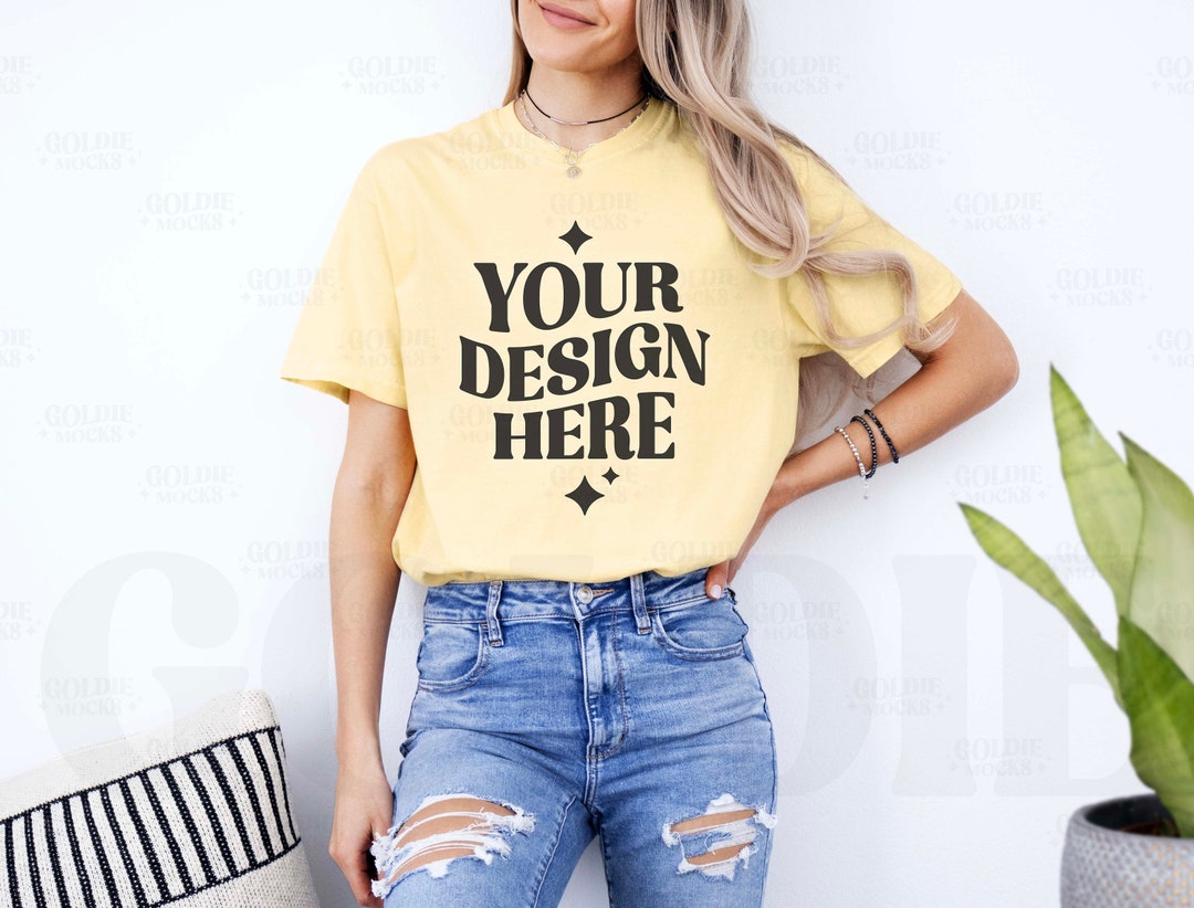 Comfort Colors C1717 Butter Shirt Mockup CC 1717 Butter Light Yellow T ...