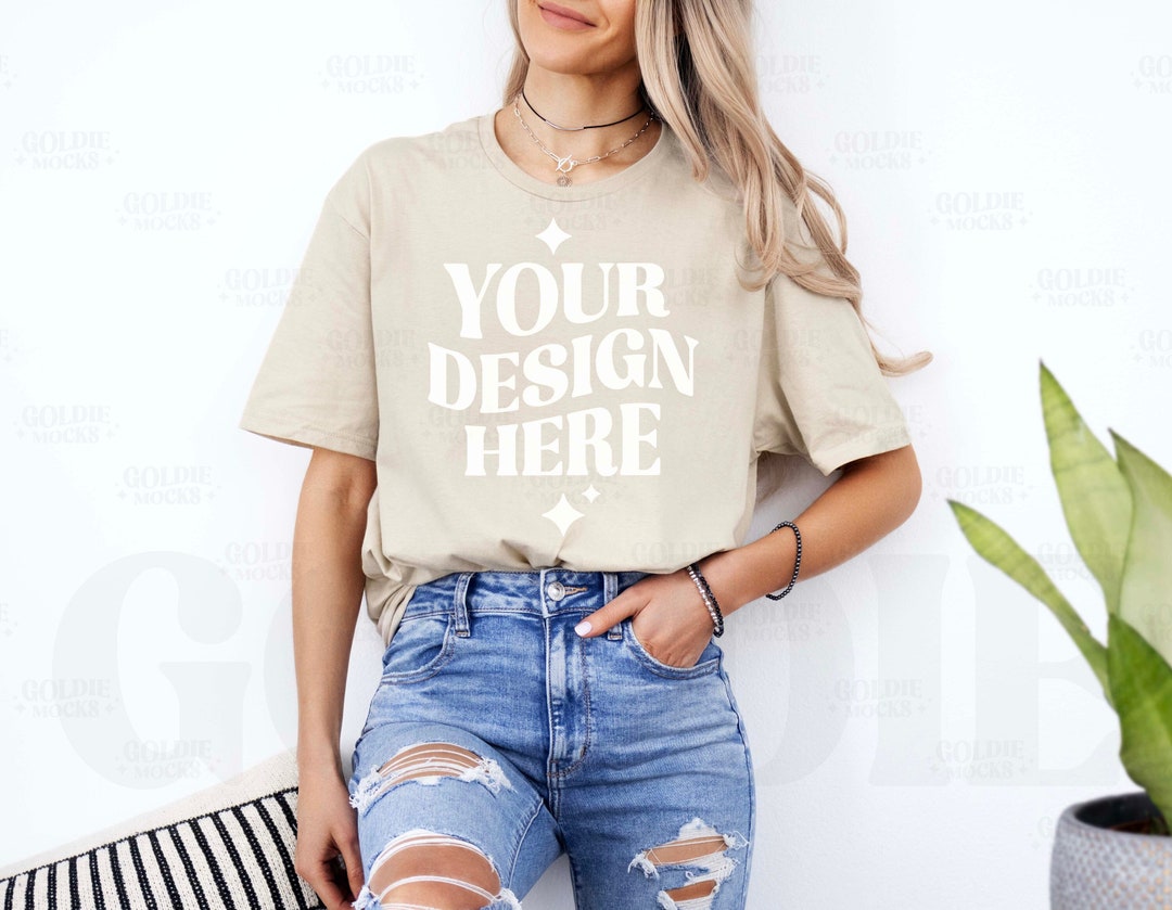 Gildan 64000 Sand Tshirt Mockup | G640 Sand Tan Beige T-shirt Mockup ...