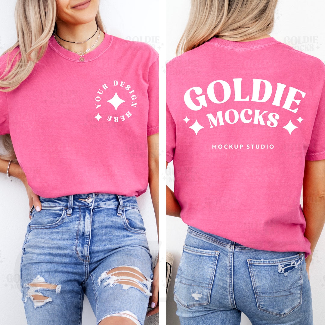 Comfort Colors C1717 Crunchberry Shirt Front & Back Mockup | 1717 ...