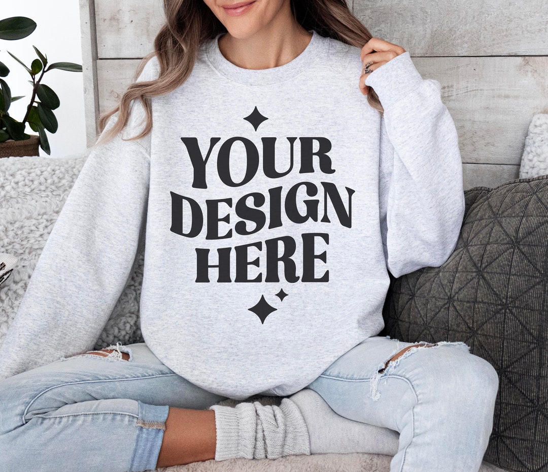 Gildan 18000 Ash Grey Sweatshirt Mockup | G180 Grey Crewneck Mockup ...