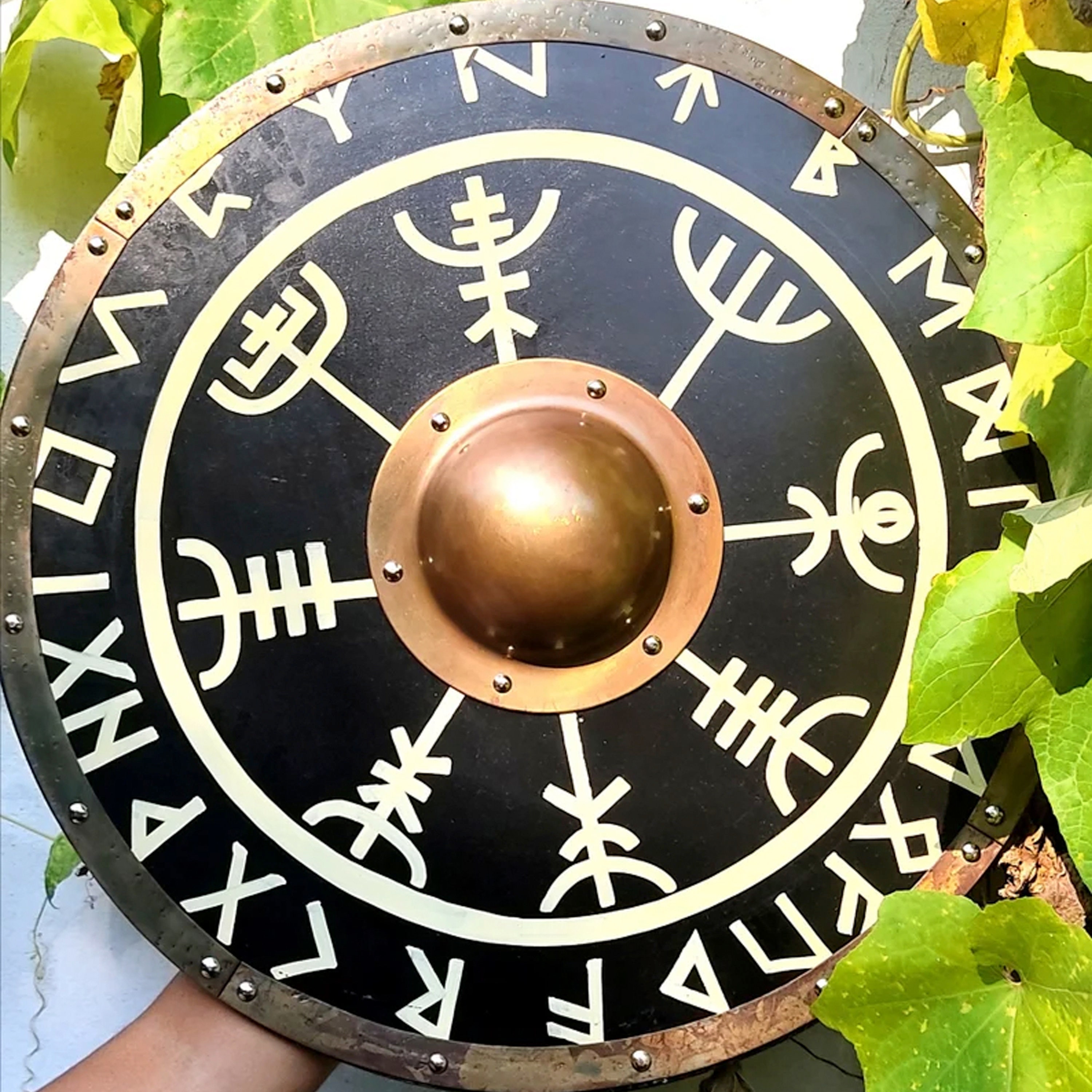 Medieval Viking Shield, Wooden Shield, Compass Shield, Valhalla Raven ...