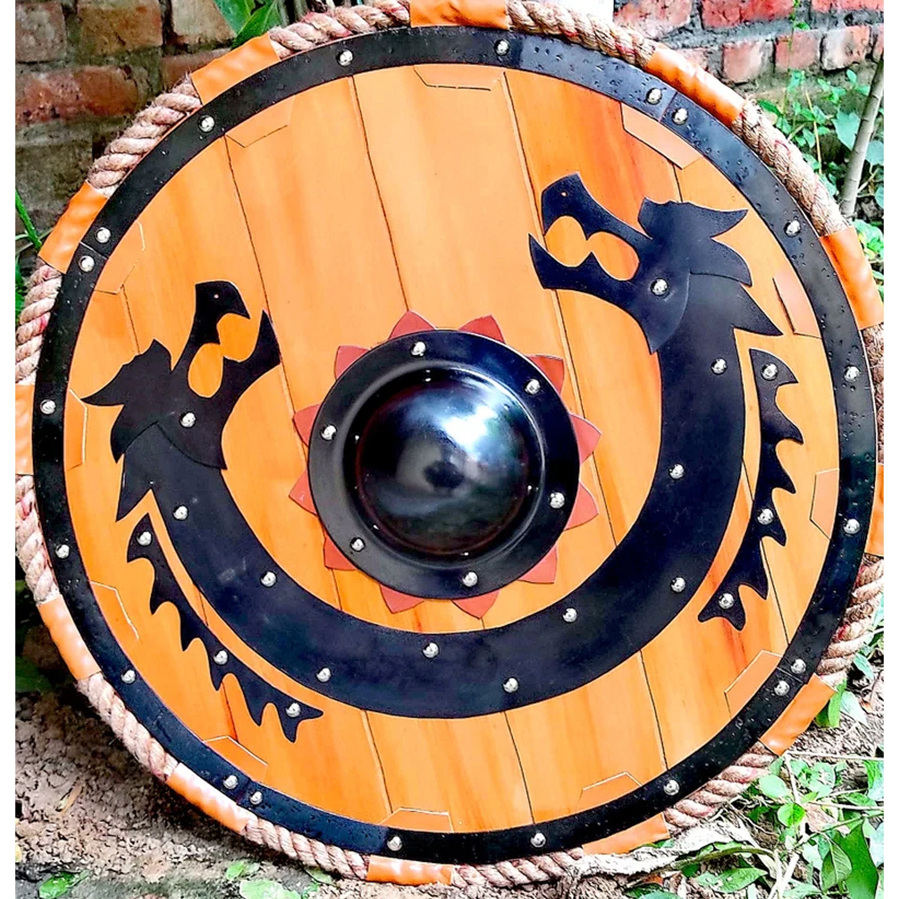 Medieval Viking Shield, Wooden Shield, Compass Shield, Valhalla Raven ...