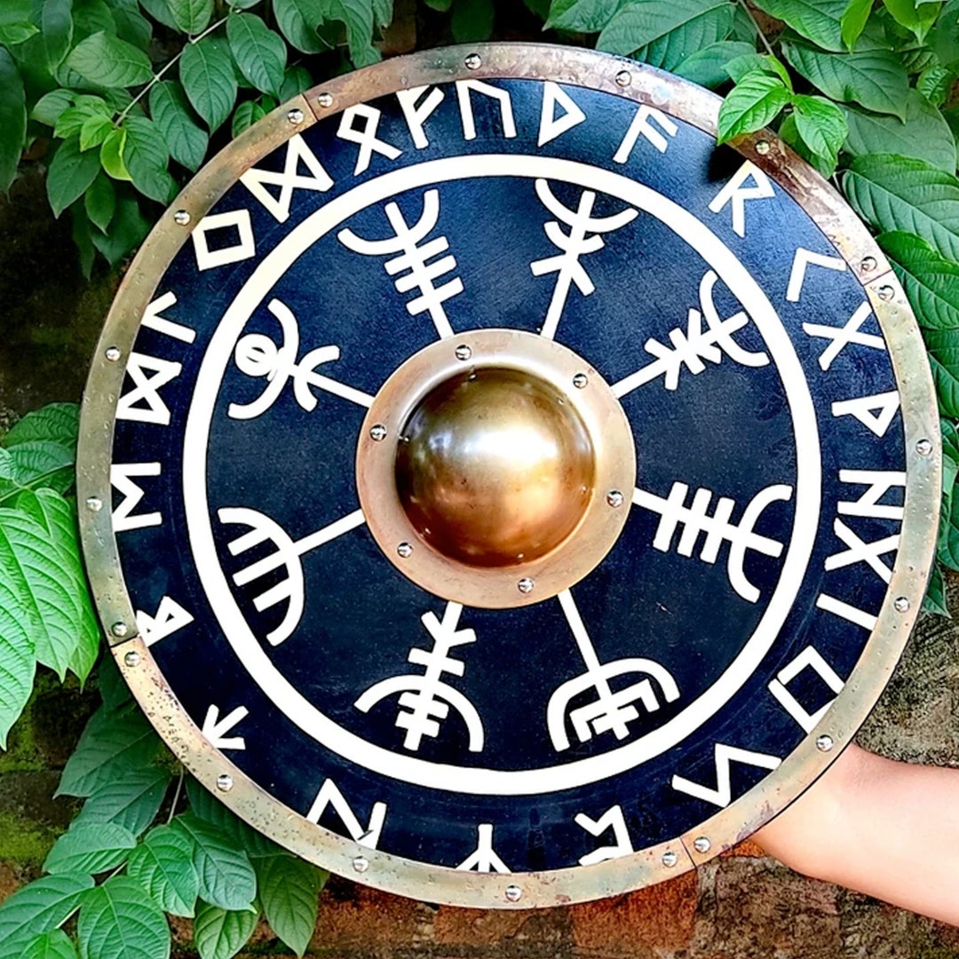 Medieval Viking Shield, Wooden Shield, Compass Shield, Valhalla Raven ...