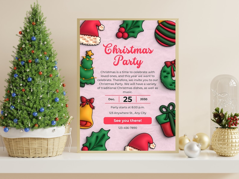 Editable Christmas Party Invitation Card Printable Christmas Invitation ...
