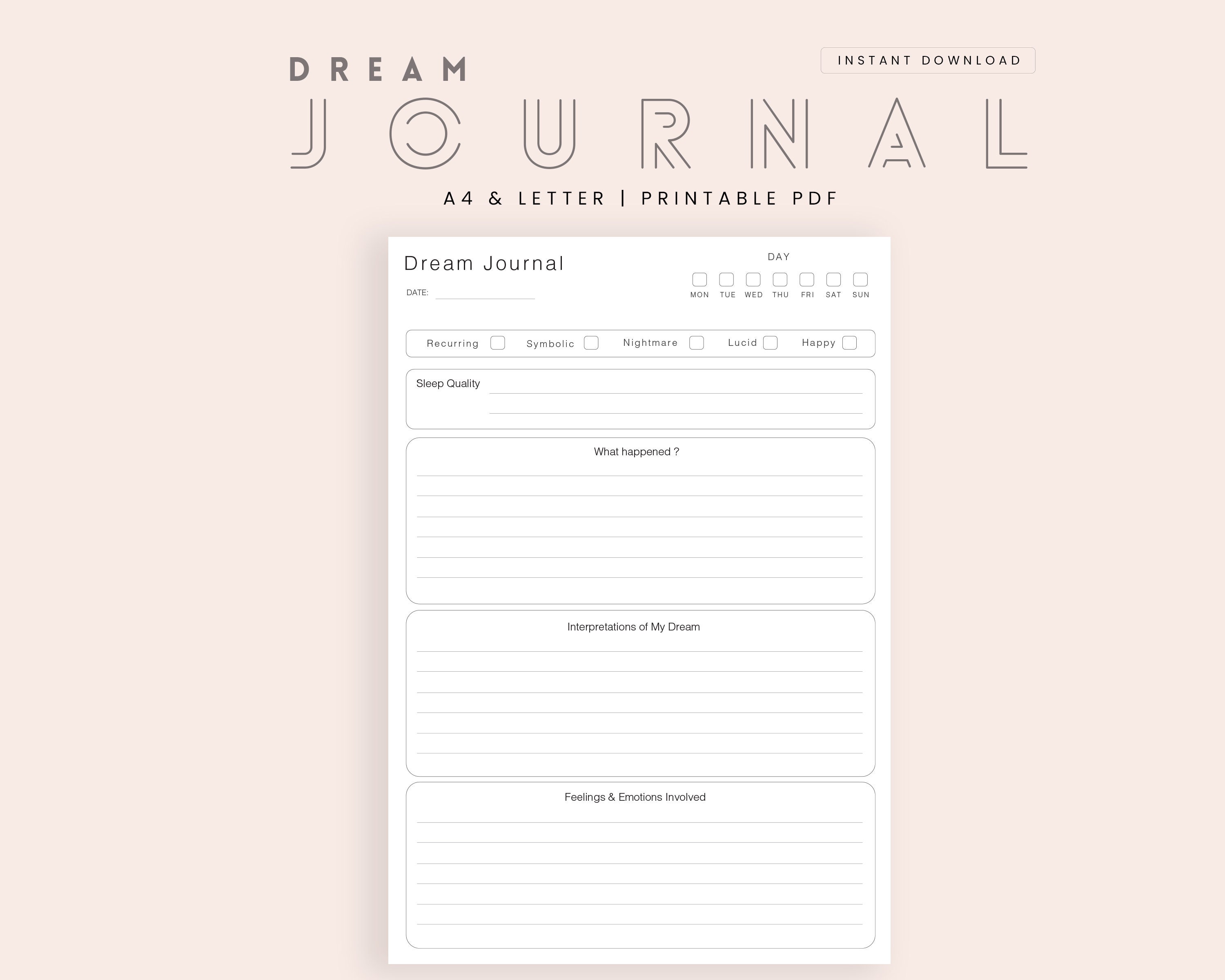 Printable Dream Journal Dream Types A4 & US Letter Sleep - Etsy