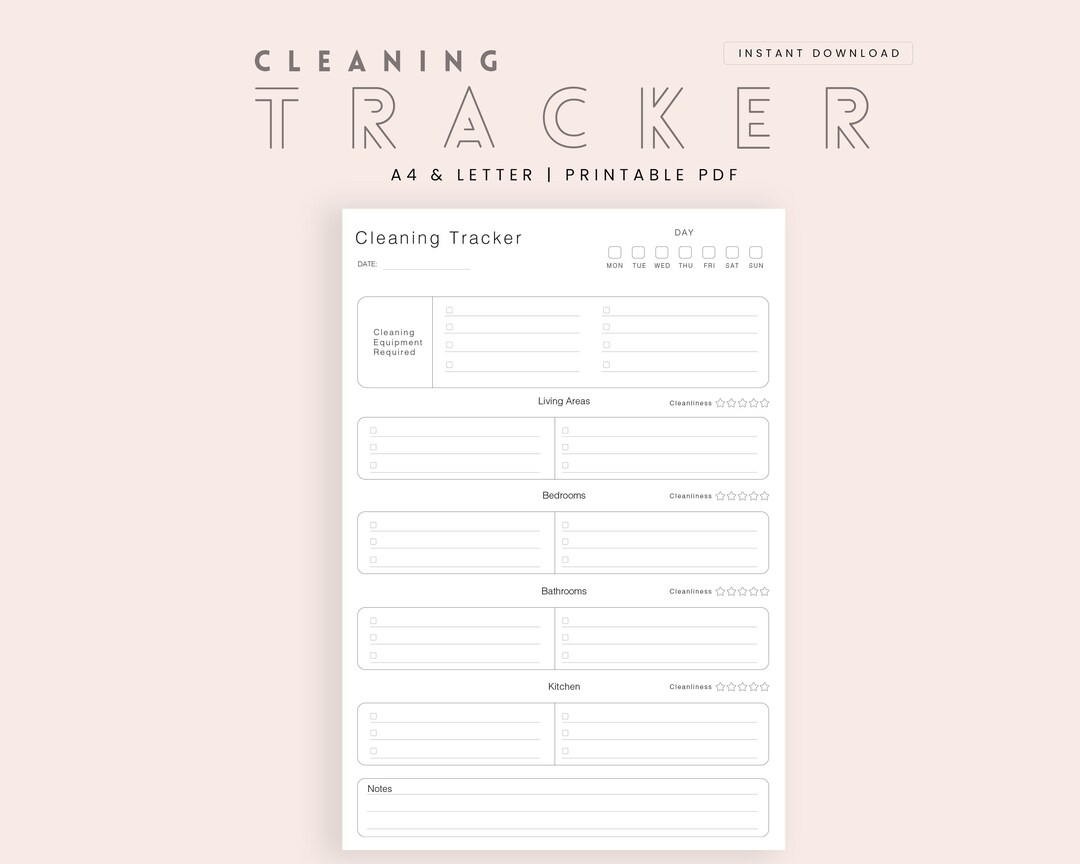 Cleaning Tracker A4 & US Letter Daily Tasks Equipment - Etsy
