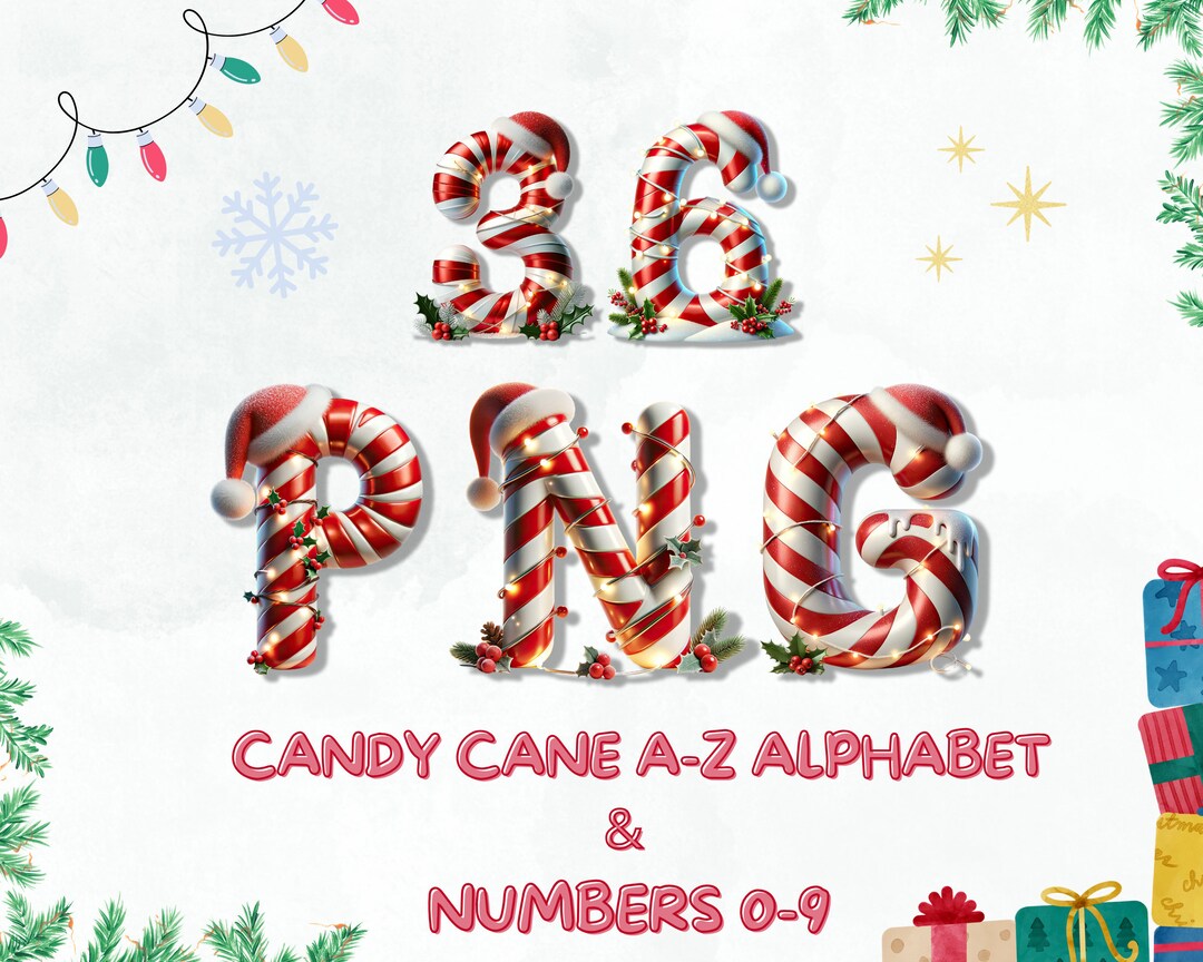 Christmas Candy Cane Alphabet & Number Clipart Set With - Etsy UK