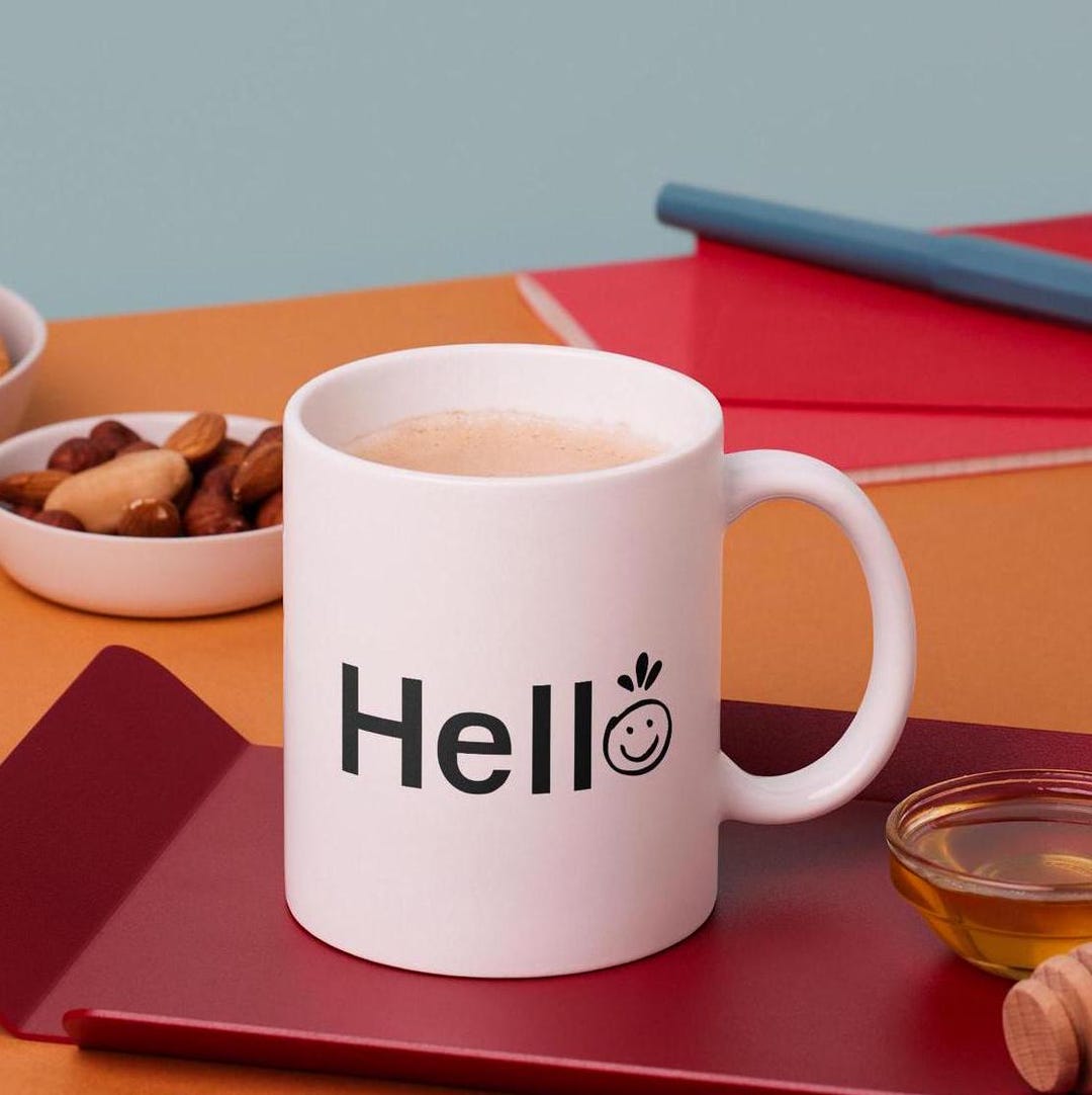 Smiley Face hello Mug, Morning Coffee Mug, Minimalist Coffee Cup, Hello ...