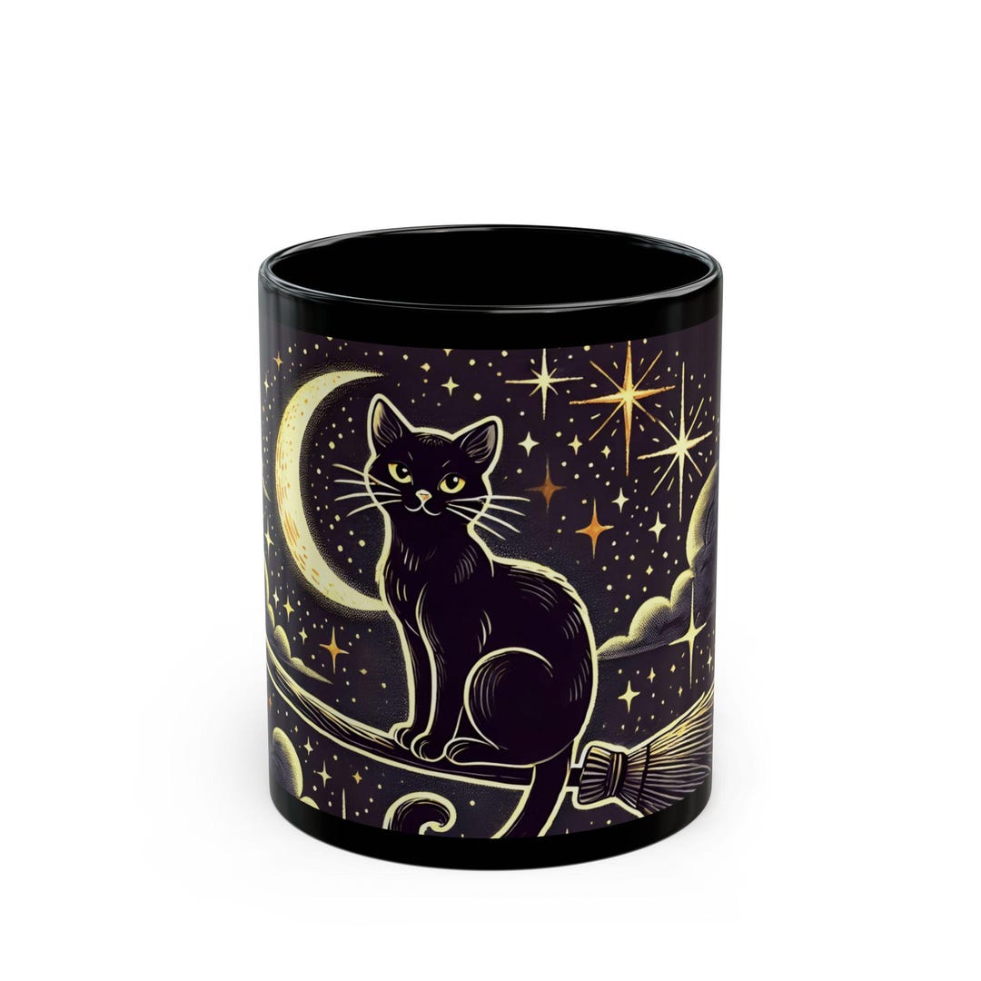 Black Cat Halloween Mug Spooky Halloween Cat Mug 11oz, 15oz Vintage ...