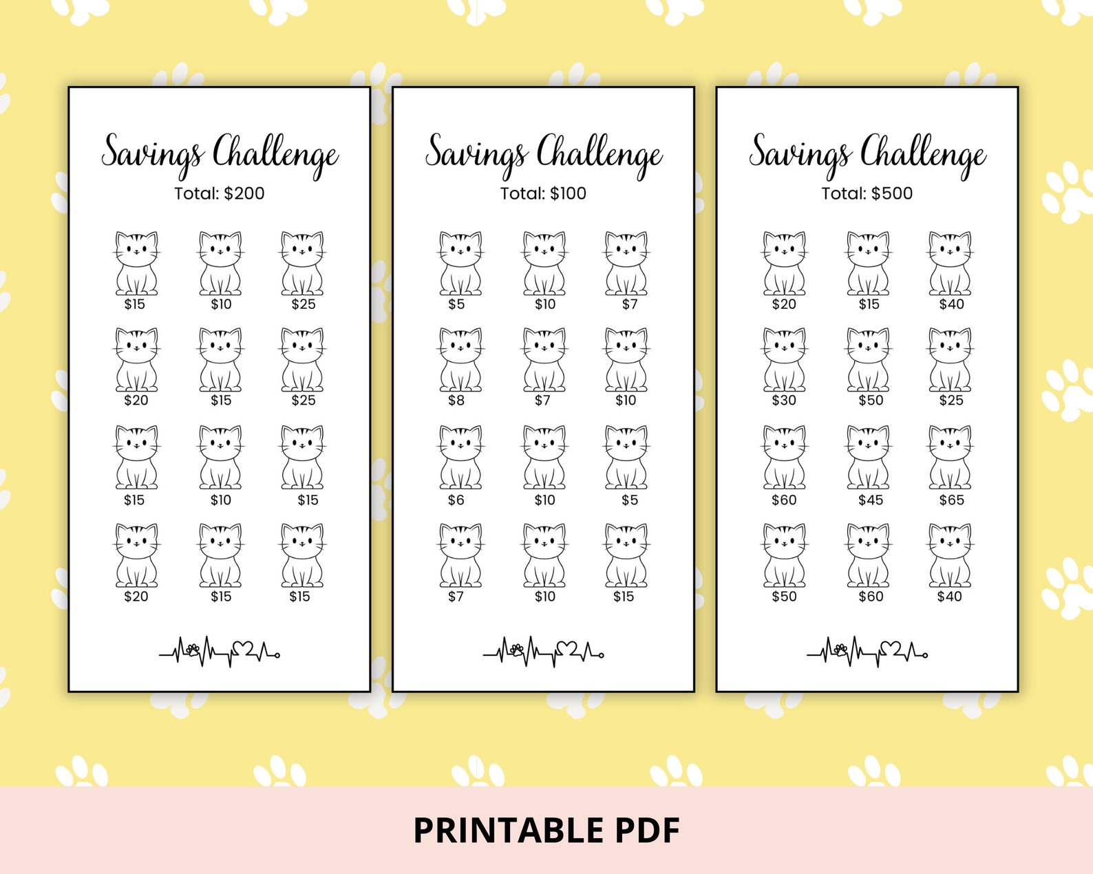 Cute Cats Savings Challenge Printable A6 Money Saving Challenge ...