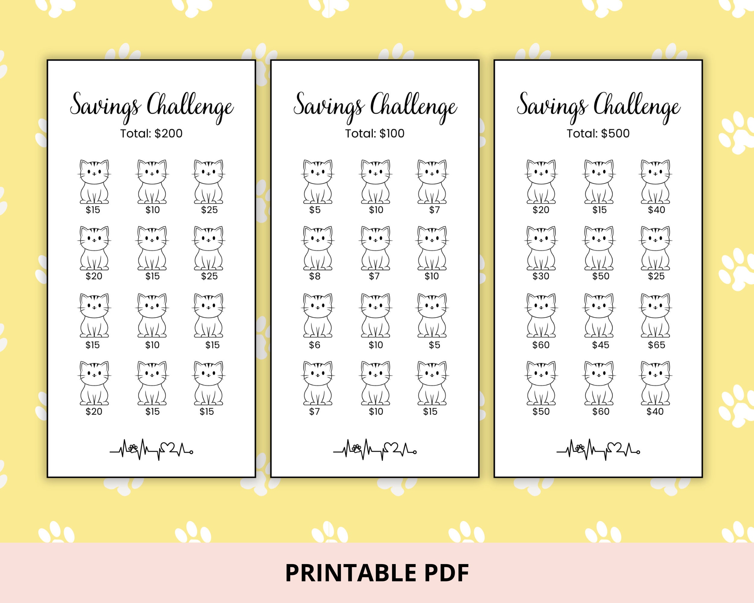 Cute Cats Savings Challenge Printable A6 Money Saving Challenge ...