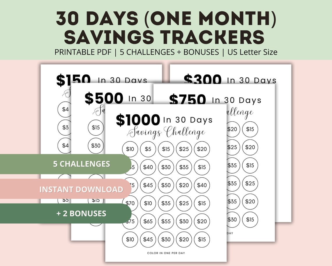 30 Day Savings Challenge Printables Bundle, Money Saving Challenge ...