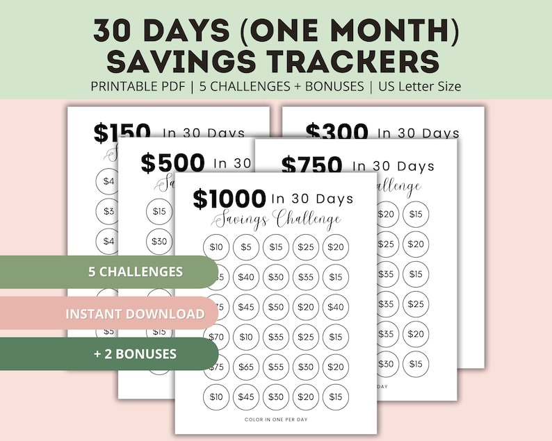 30 Day Savings Challenge Printables Bundle, Money Saving Challenge ...
