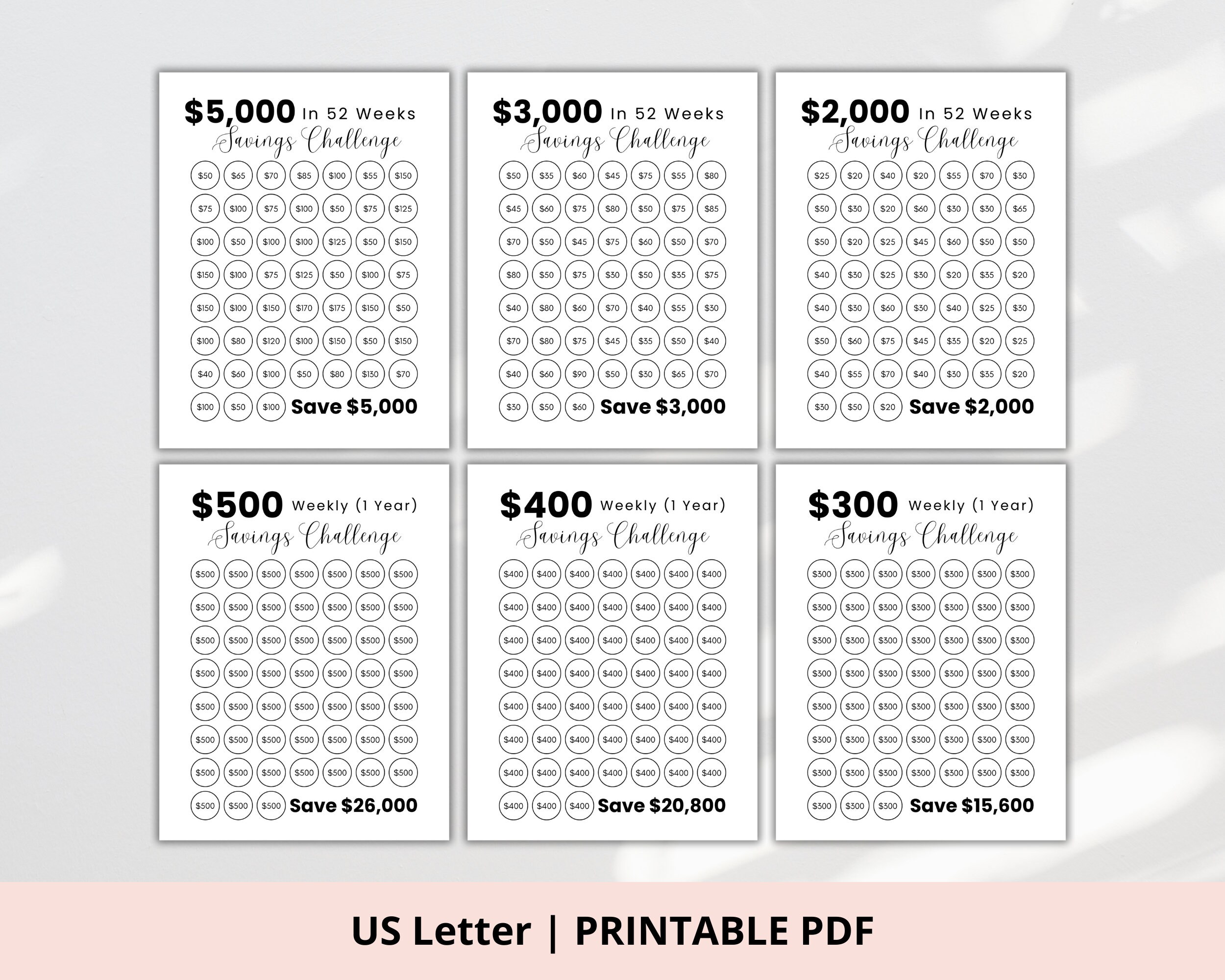 Savings Challenge Printable Bundle 52 Weeks, Money Saving Challenge ...