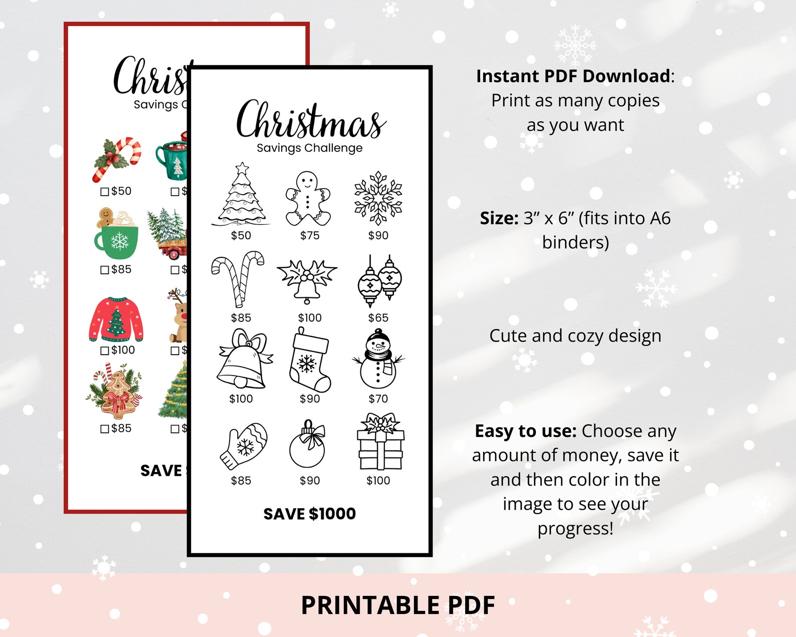 1000 Christmas Savings Challenge Printable A6 Money Saving Challenge ...