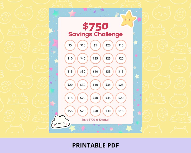 750 Savings Challenge Printable Money Saving Challenge 30 Days ...