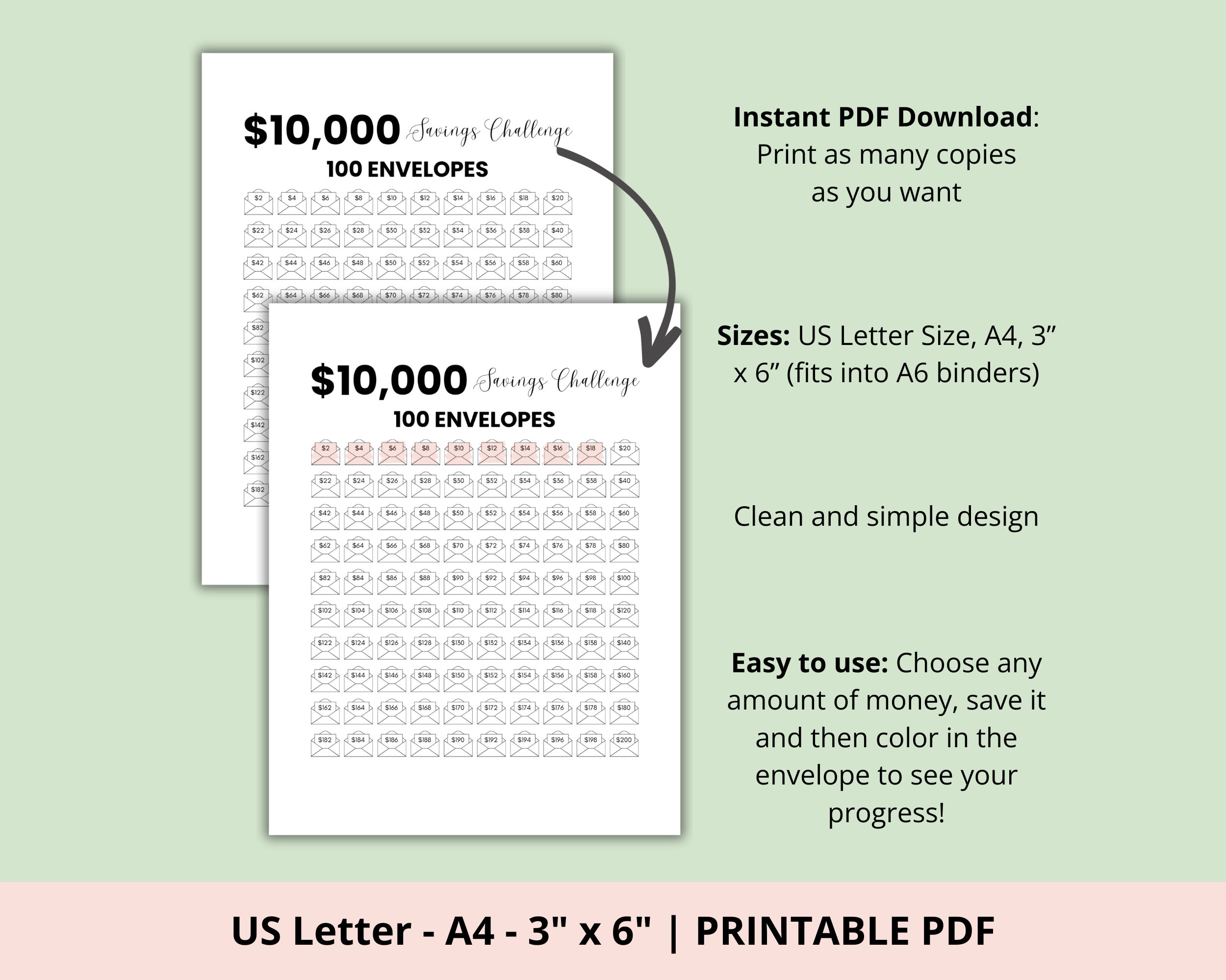 100 Envelope Challenge Savings Challenge Printable 100 - Etsy