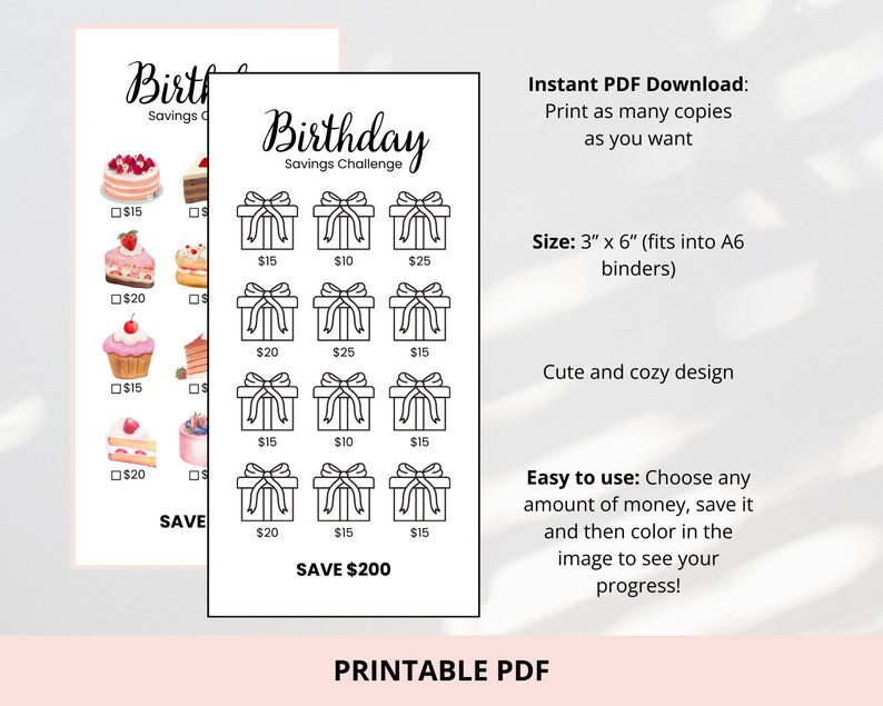 200 Birthday Savings Challenge Printable A6 Money Saving Challenge ...