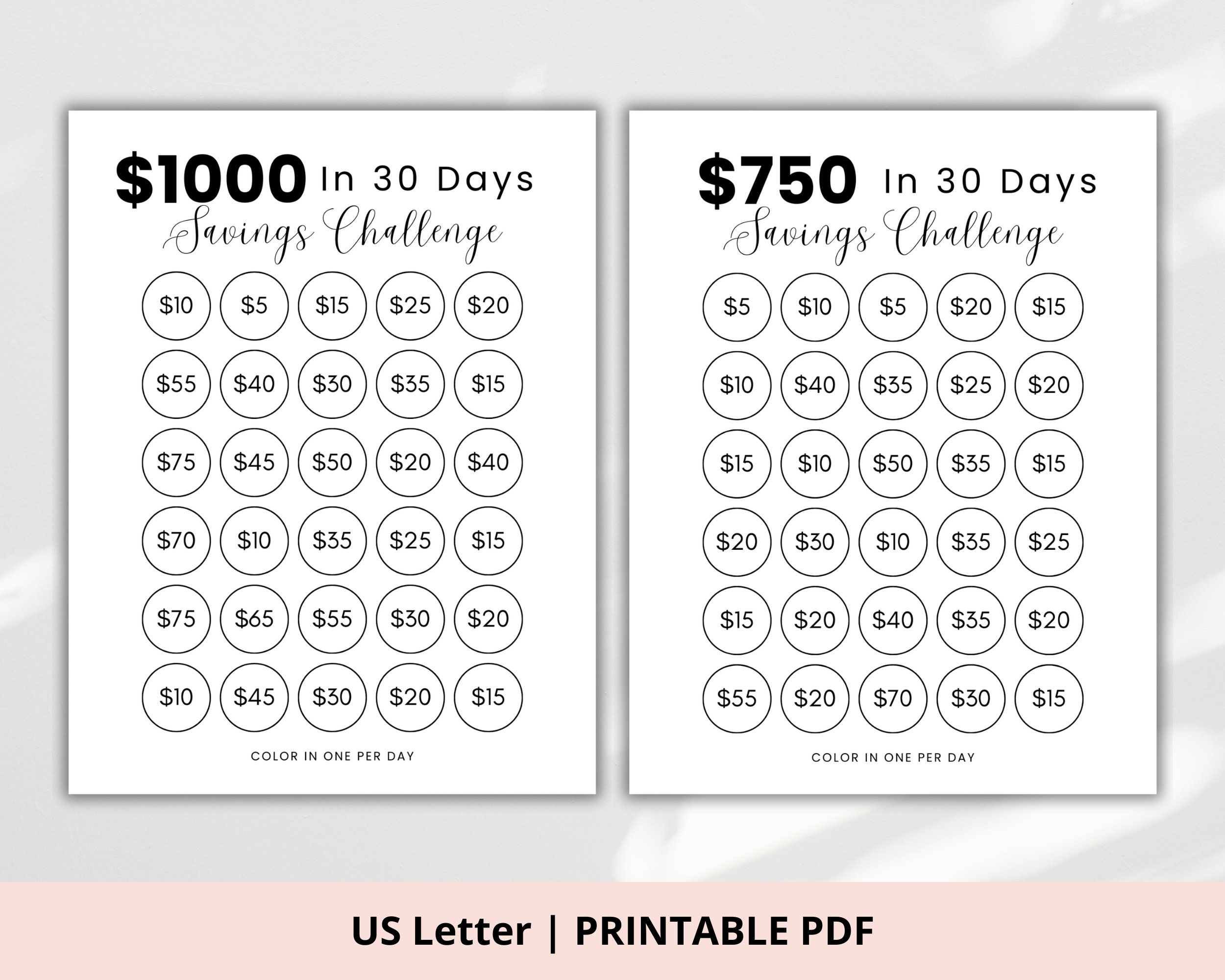 30 Day Savings Challenge Printables Bundle, Money Saving Challenge ...