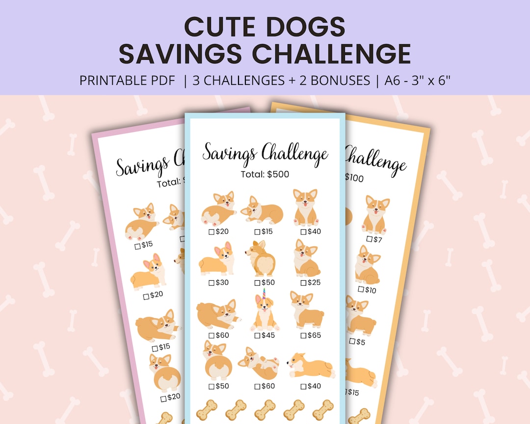 Cute Dogs Savings Challenge Printable A6 Money Saving Challenge ...