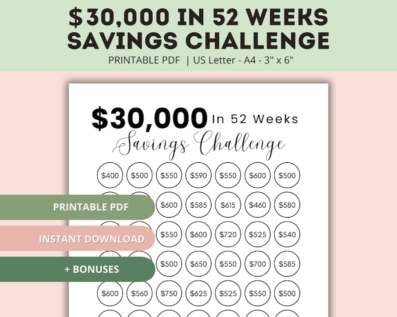 30K Savings Challenge Printable 30,000 Savings Challenge in a Year ...