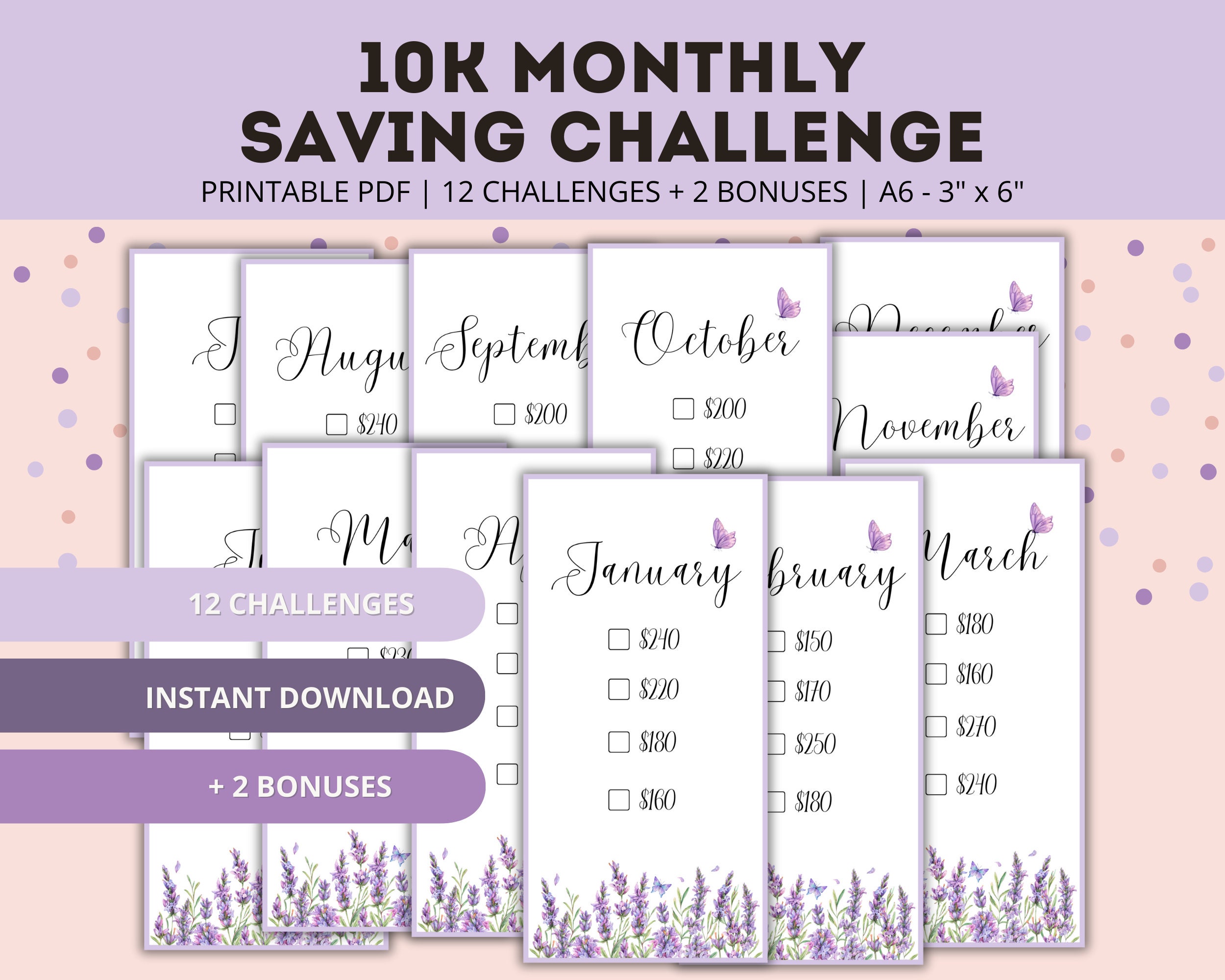 10K Savings Challenge Printable Savings Tracker 10K Monthly Savings ...