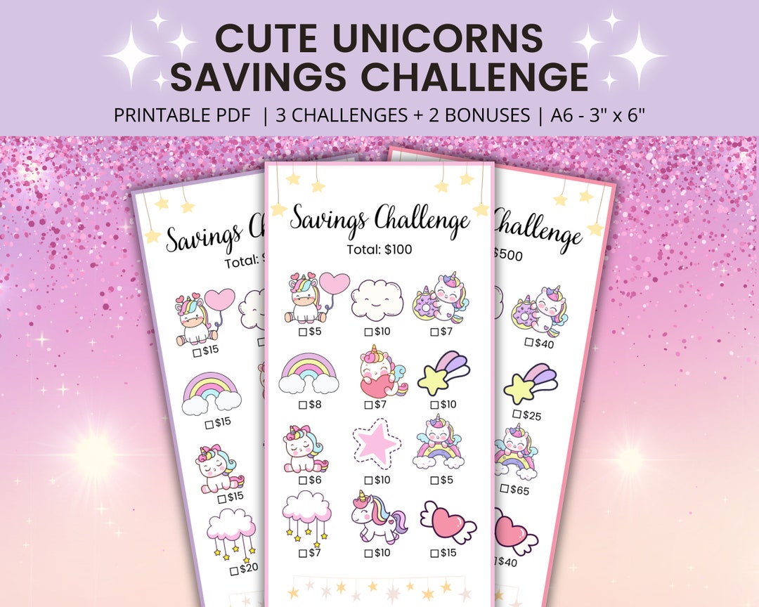 Cute Unicorns Savings Challenge Printable A6 Money Saving Challenge ...