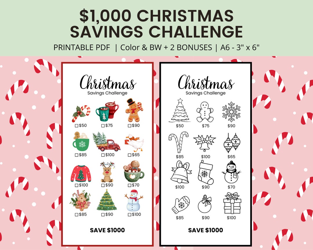 1000 Christmas Savings Challenge Printable A6 Money Saving Challenge ...