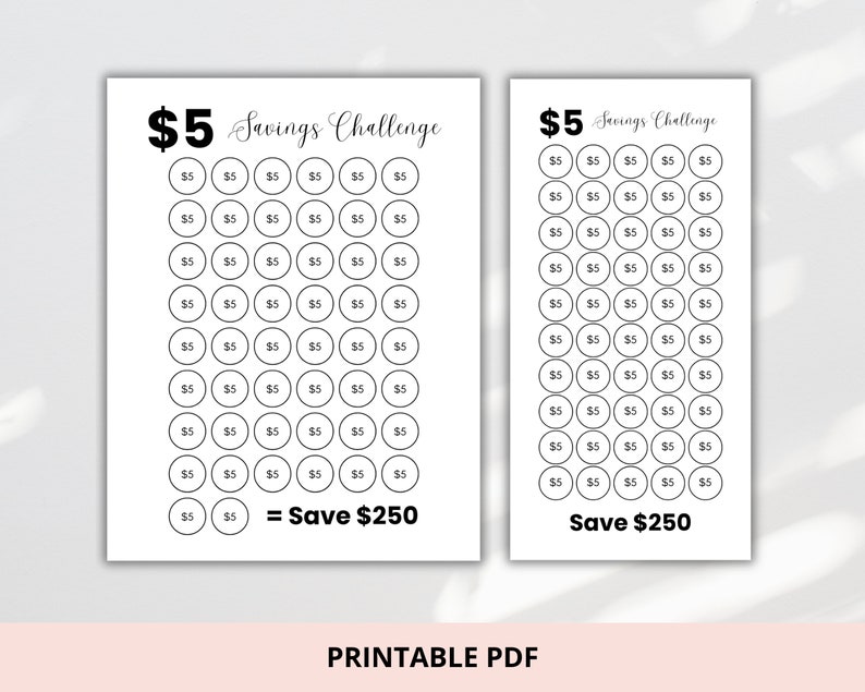 5 Dollar Bill Challenge Printable Savings Challenge A6 Savings Tracker ...