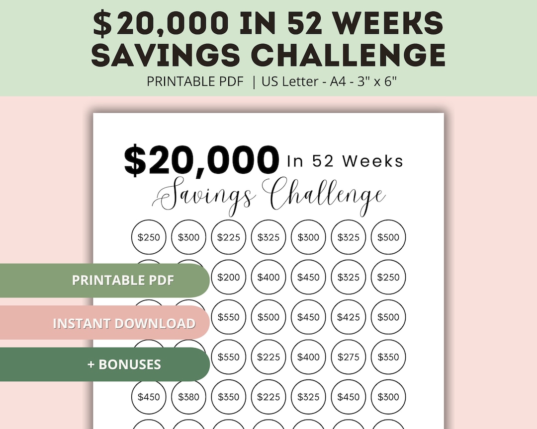 20000 Savings Challenge Printable | 20,000 Savings Challenge in a Year ...