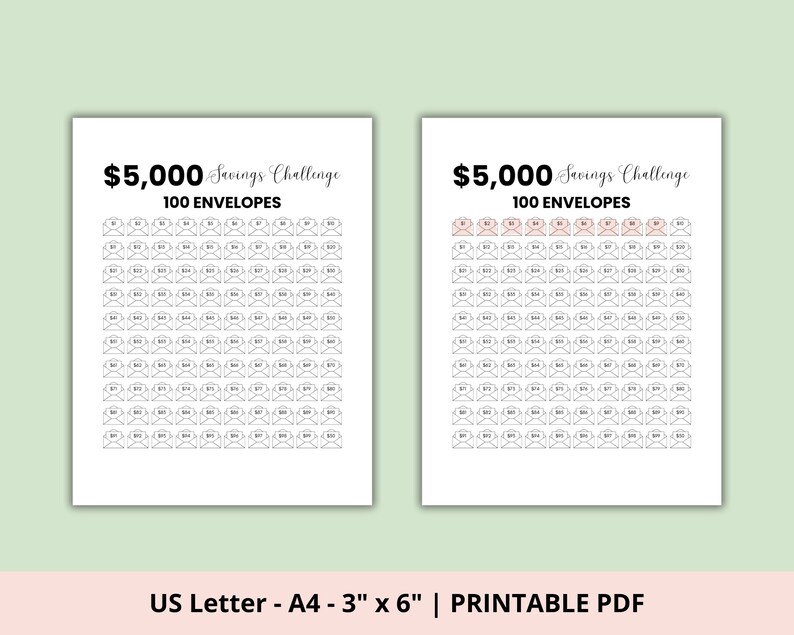 100 Envelope Challenge | Savings Challenge Printable | 100 Envelope ...