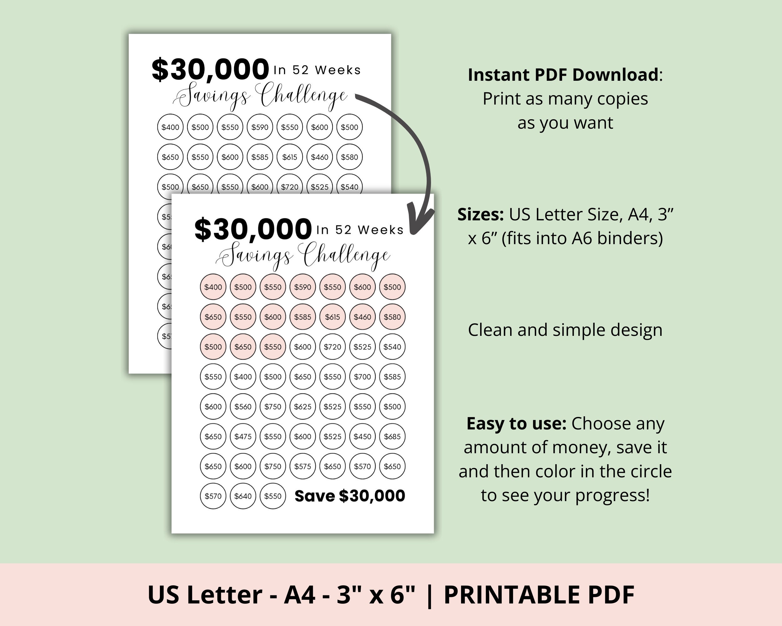 30K Savings Challenge Printable | 30,000 Savings Challenge in a Year ...