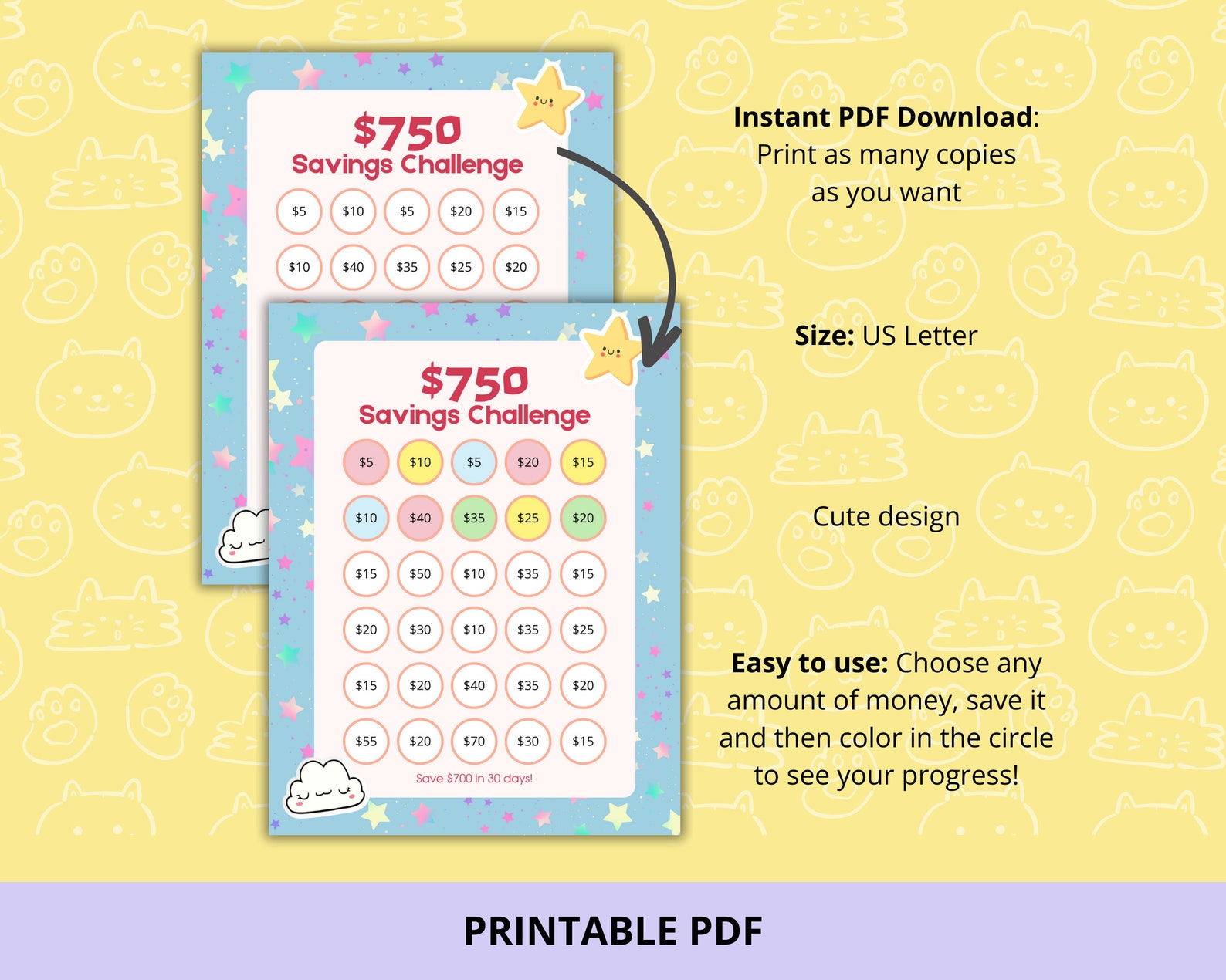 750 Savings Challenge Printable Money Saving Challenge 30 Days ...