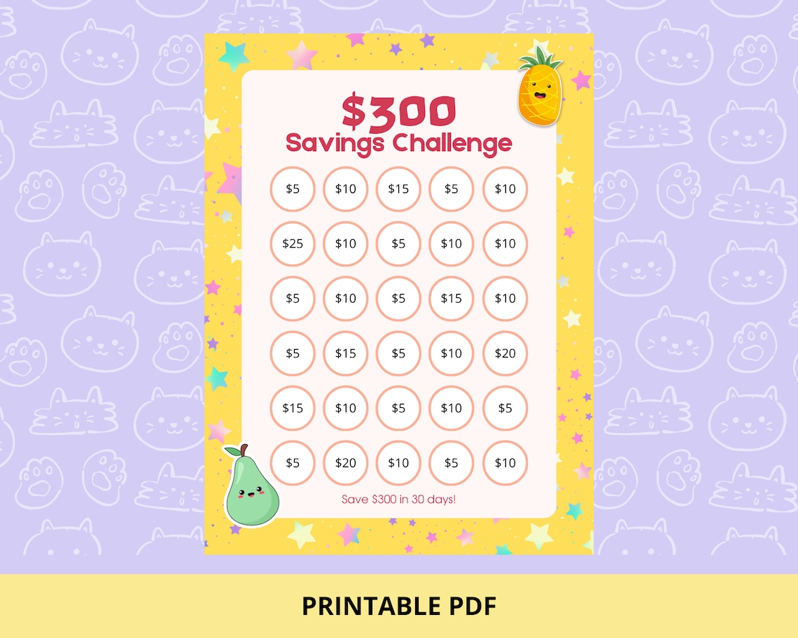 300 Savings Challenge Printable Money Saving Challenge 30 Days ...