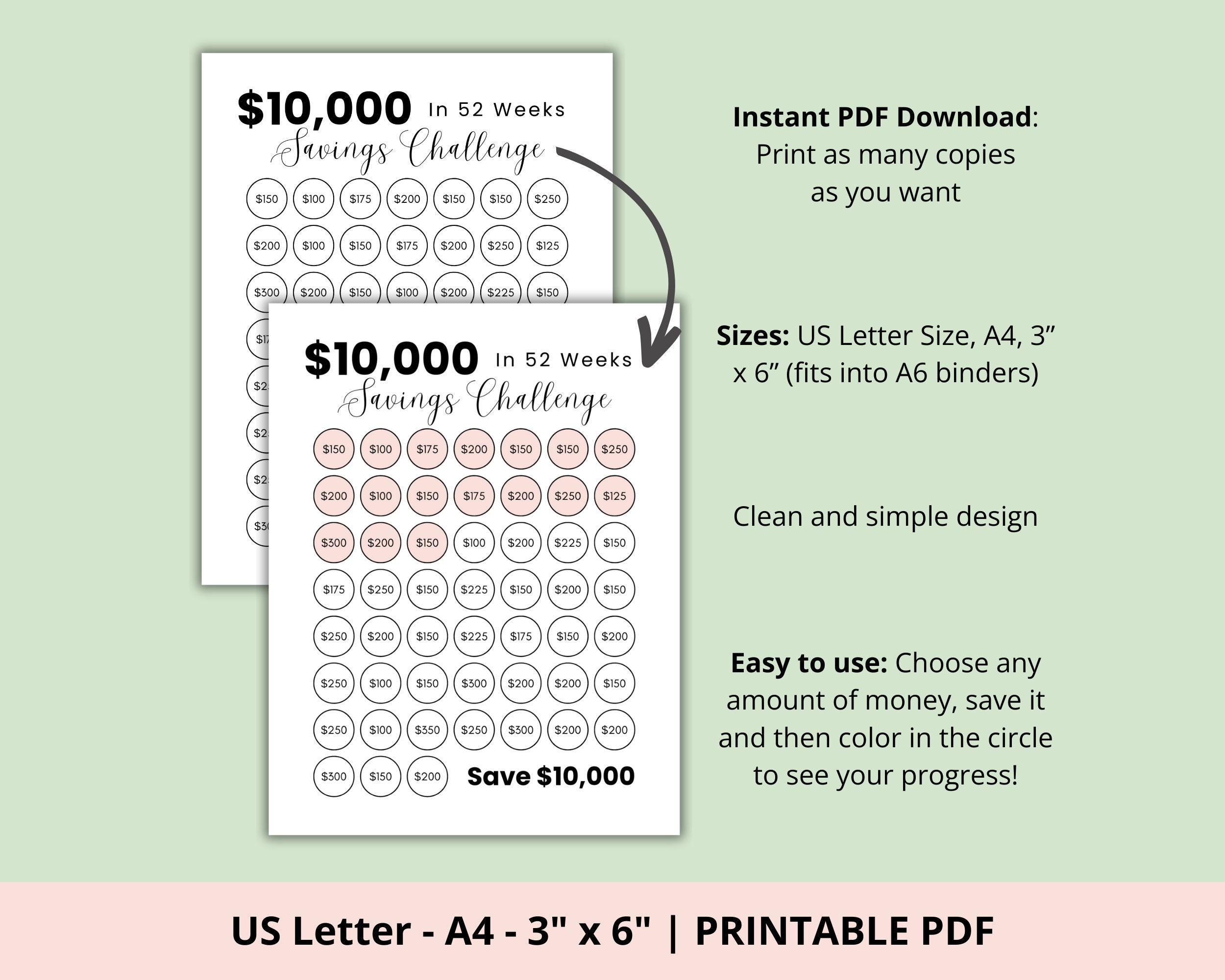 10K Savings Challenge Printable | 10,000 Savings Challenge in a Year ...