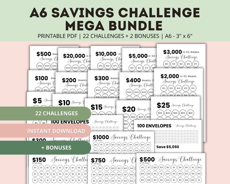 Savings Challenge Printable A6 | Savings Tracker Printables Bundle ...