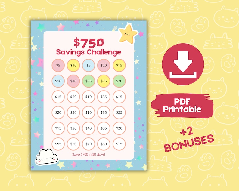 750 Savings Challenge Printable Money Saving Challenge 30 Days ...