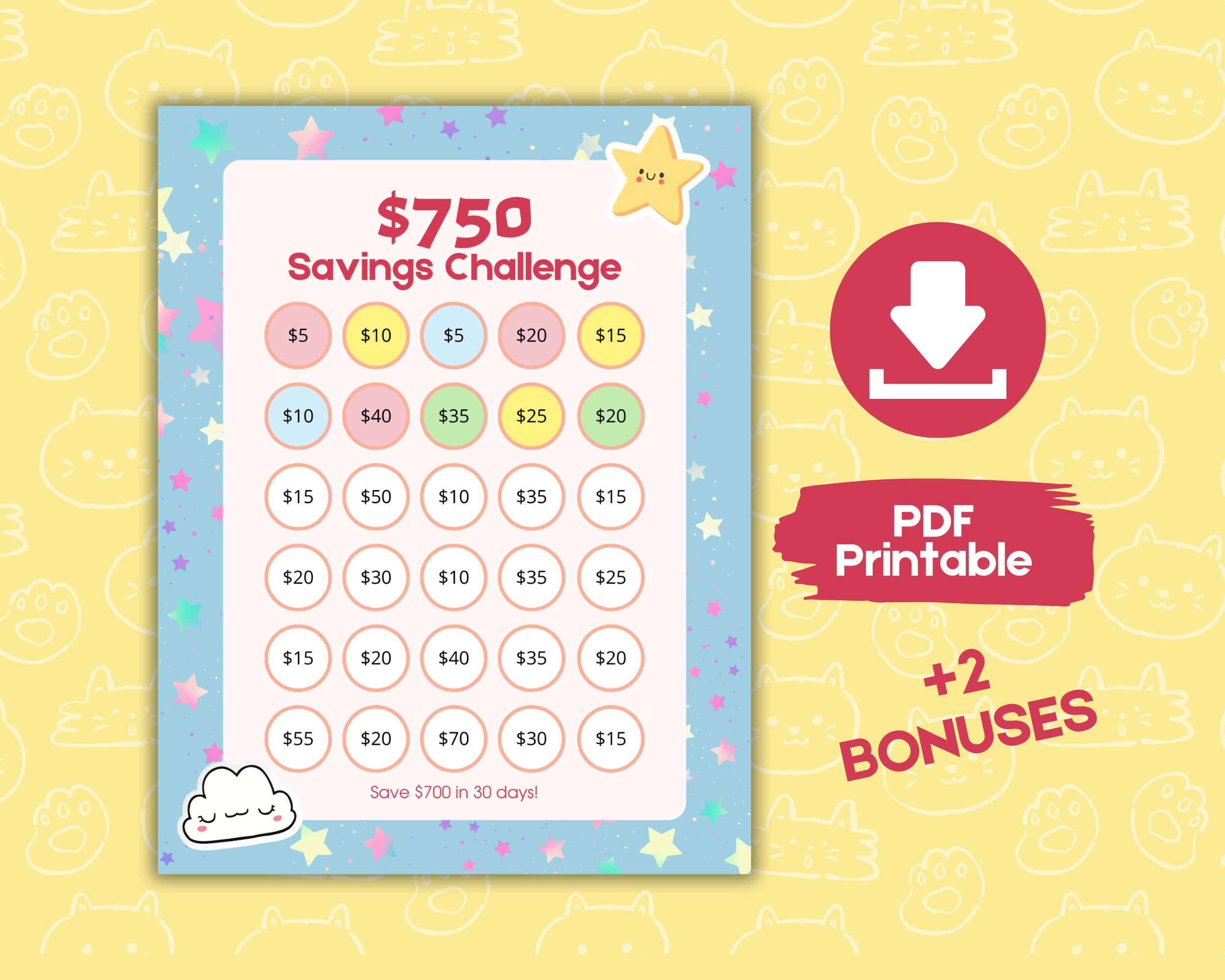 750 Savings Challenge Printable Money Saving Challenge 30 Days ...