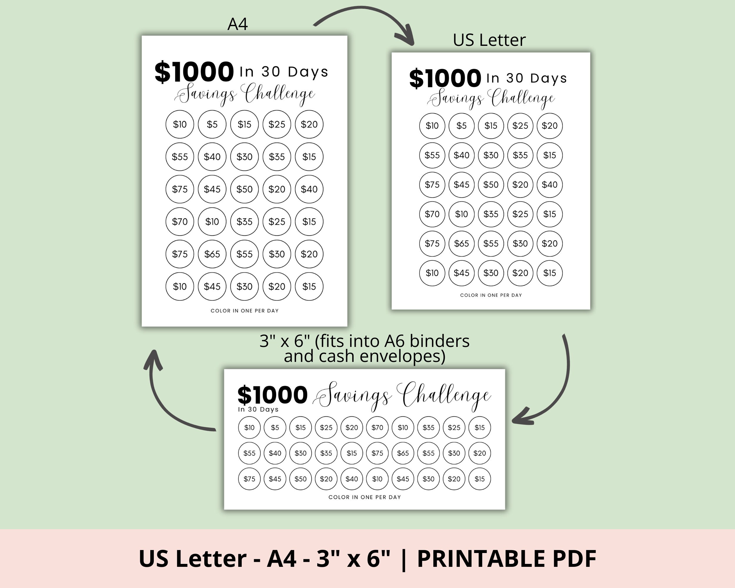 1000 in 30 Days Savings Challenge Money Saving Challenge Printable Save ...