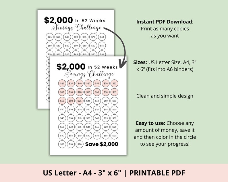 2K Savings Challenge Printable | 2,000 Savings Challenge in a Year ...