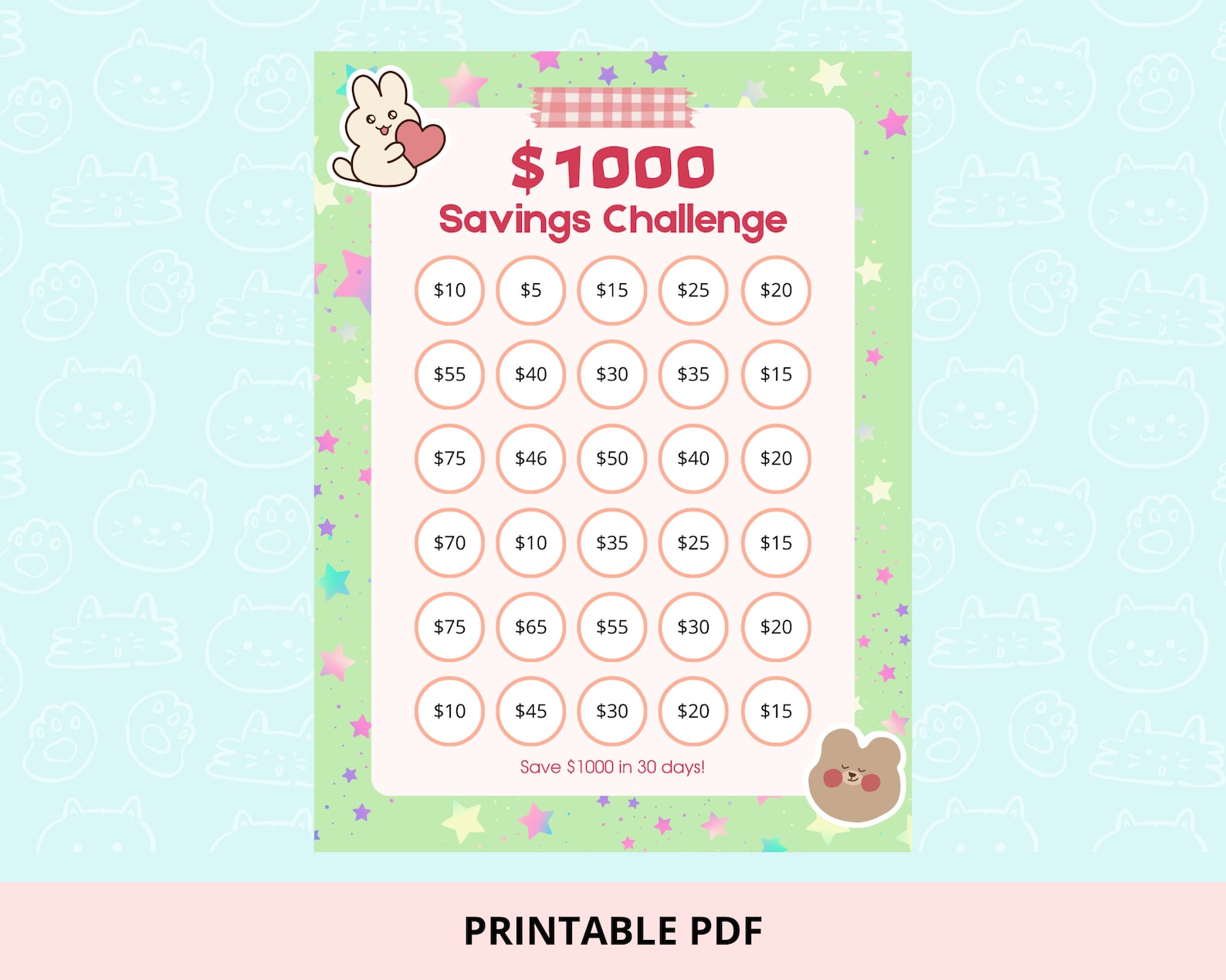 1000 Savings Challenge Printable Money Saving Challenge 1K 30 Days ...