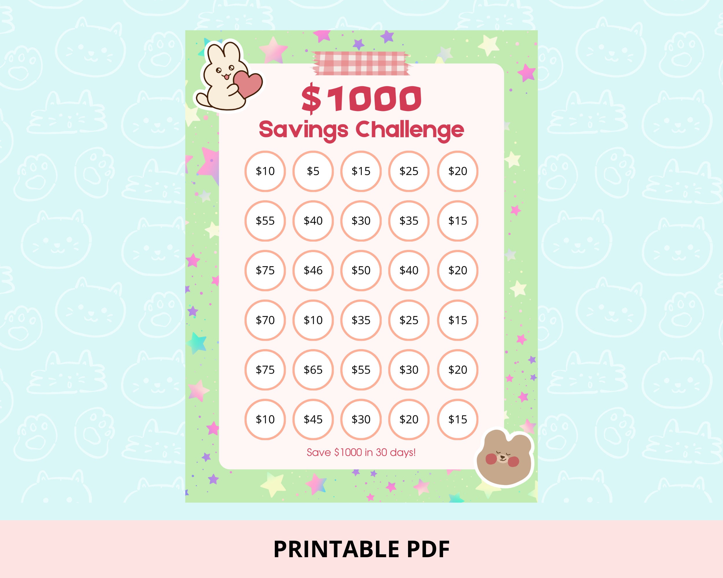 1000 Savings Challenge Printable Money Saving Challenge 1K 30 Days ...