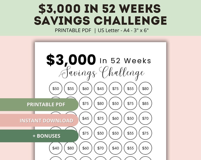 3K Savings Challenge Printable | 3,000 Savings Challenge in a Year ...