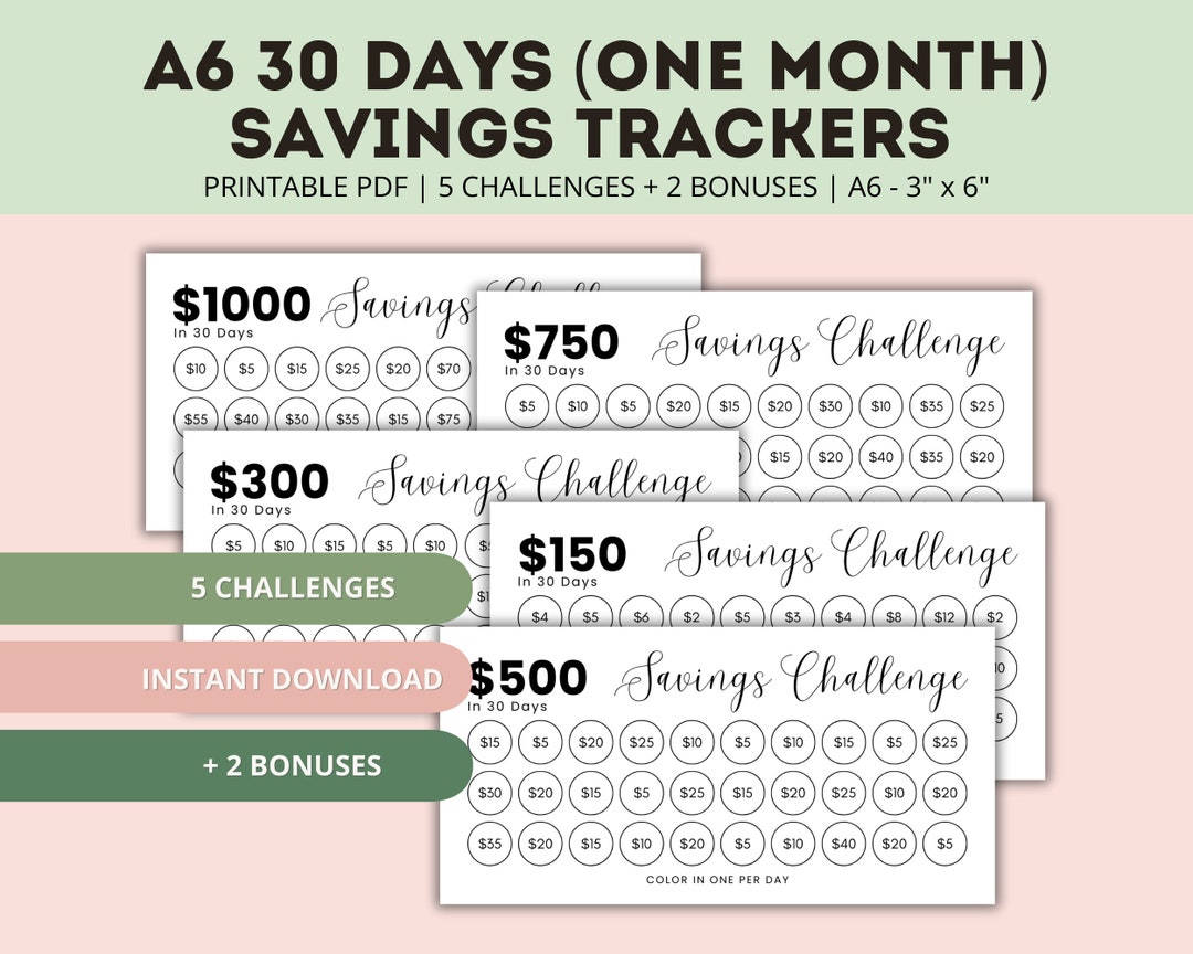 30 Day Savings Challenge Bundle, Money Saving Challenge Printable, 30 ...