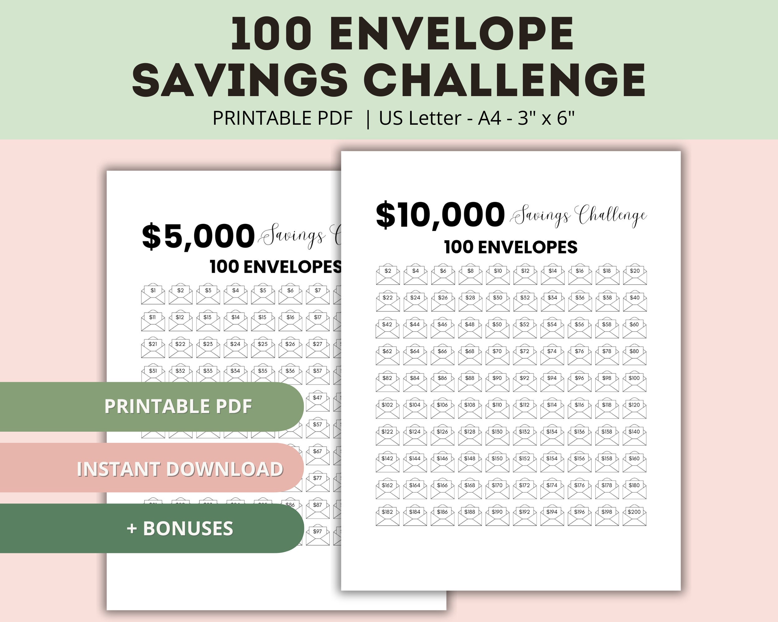100 Envelope Savings Challenge Savings Challenge Printable 100 Envelope ...