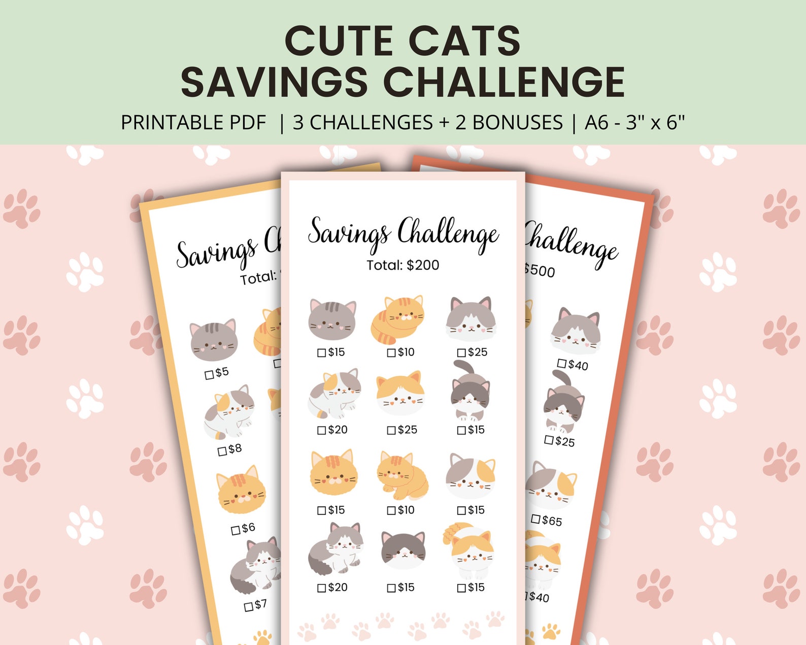 Cute Cats Savings Challenge Printable A6 Money Saving Challenge ...