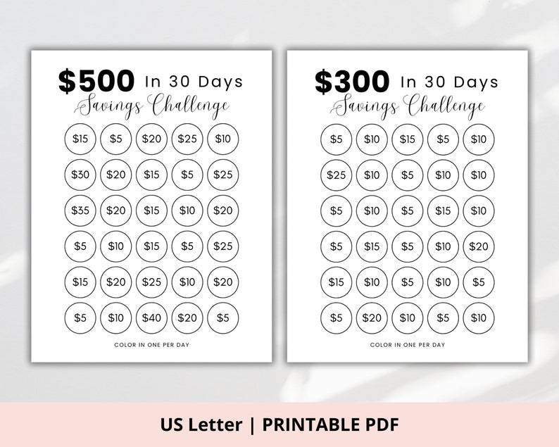 30 Day Savings Challenge Printables Bundle, Money Saving Challenge ...