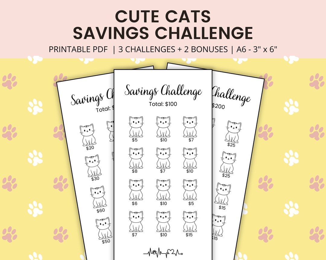 Cute Cats Savings Challenge Printable A6 Money Saving Challenge ...